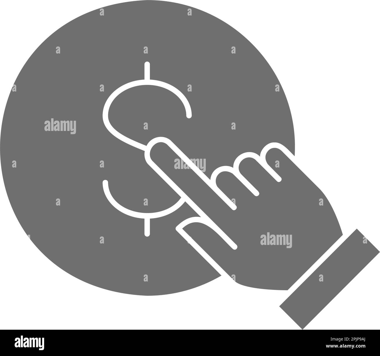 Finger click the coin, button press, finger touch on money grey fill ...