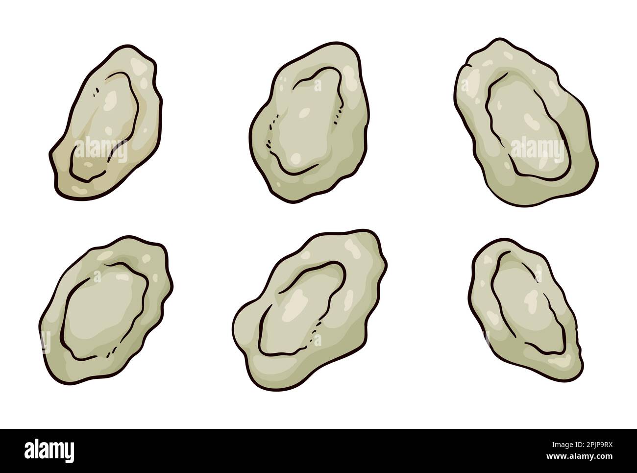 Group of six loaves of bread in cartoon style and outlines on white ...