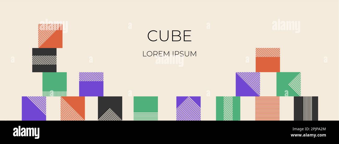 Brutalism design banner with simple cubes. Vector template for web ...
