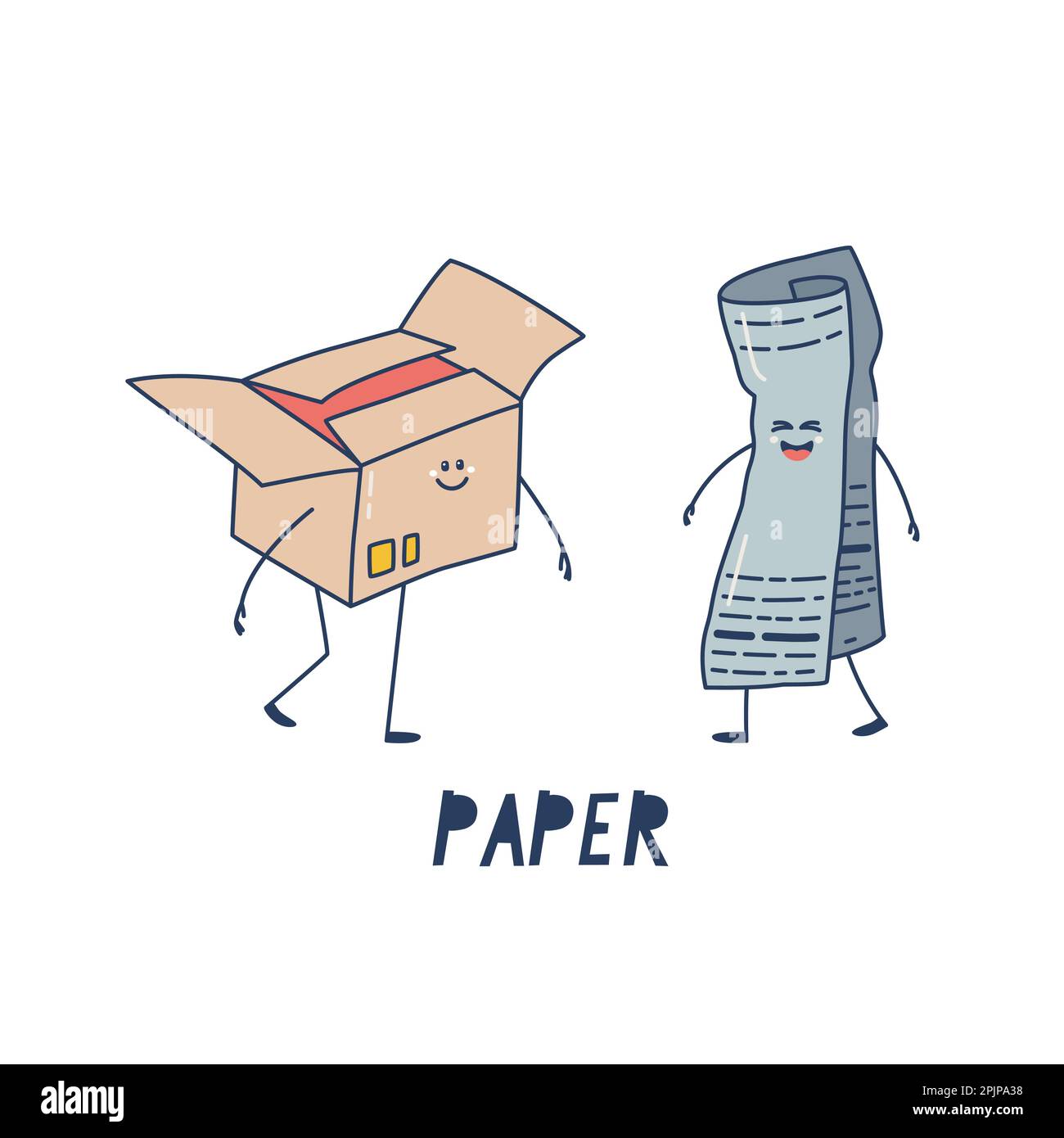 Waste sorting paper and cardboard. Cardboard box and rolled up ...