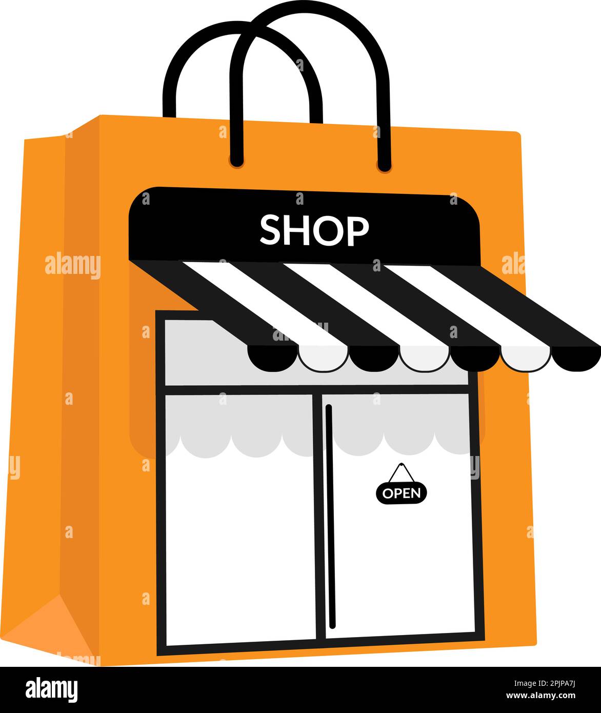 Paper bag shaped Shop or store building symbol icon. Flat vector ...
