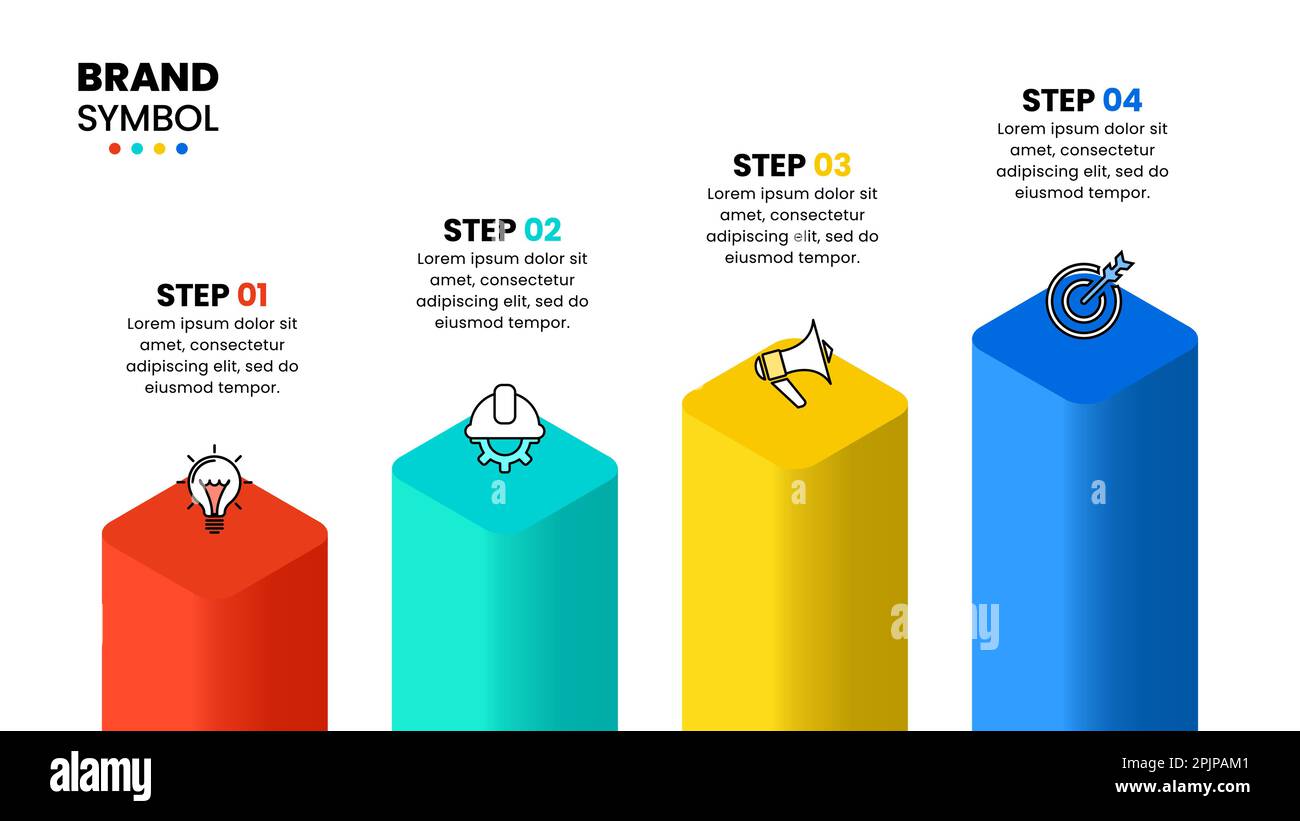 Infographic template with icons and 4 options or steps. Isometric columns. Can be used for ...