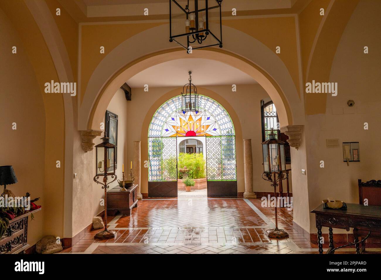 Courtyard with Stained Glass Window, Cordoba, Andalusia, Spain, South ...