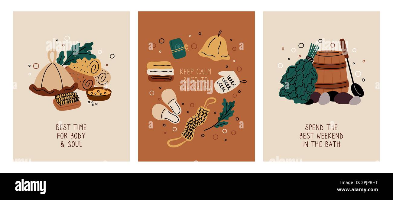 Sauna elements cards. Steam bath accessories. Body detox. Herbal ...