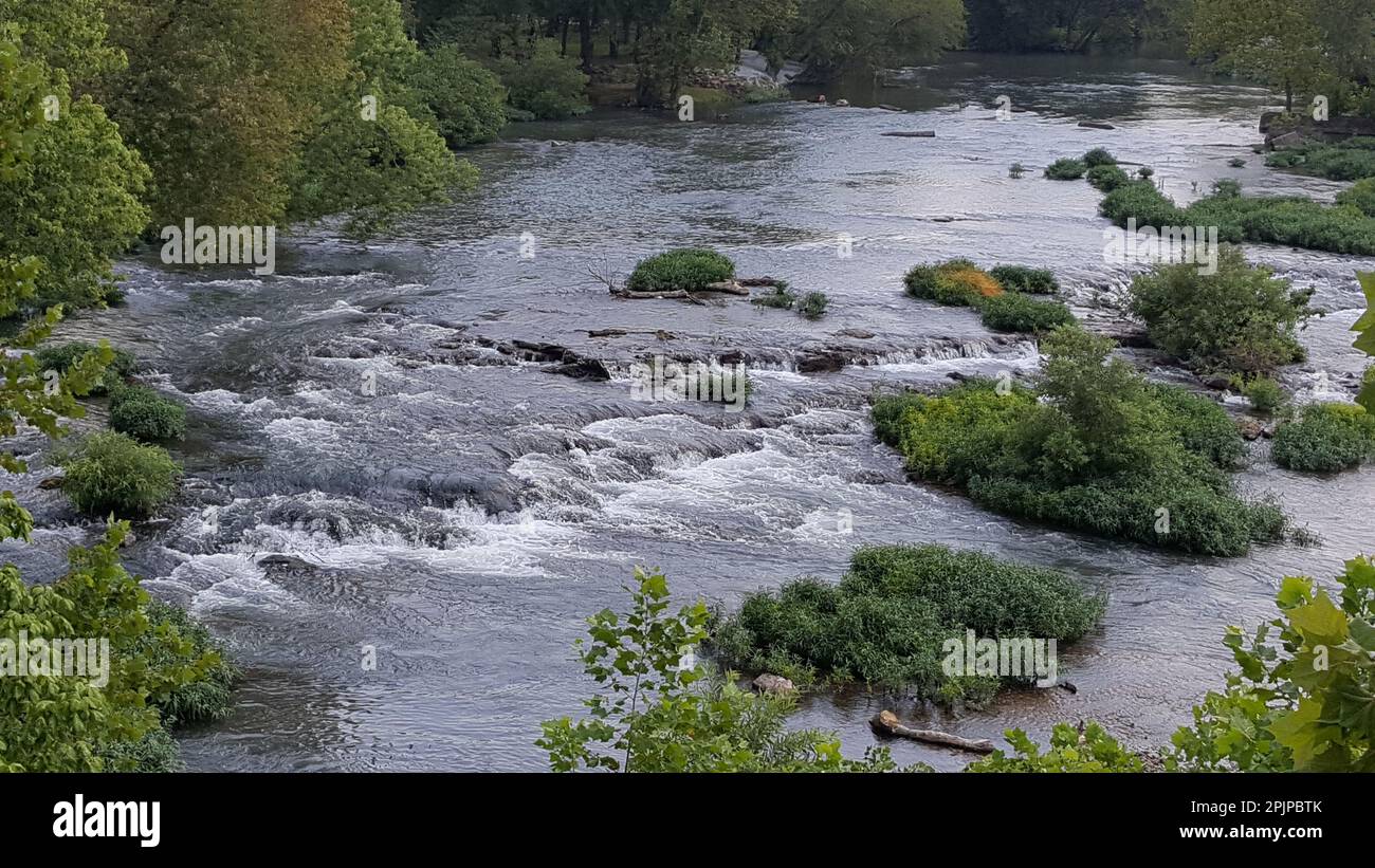 An overhead view of Shoal Creek looking down from the bridge on the ...