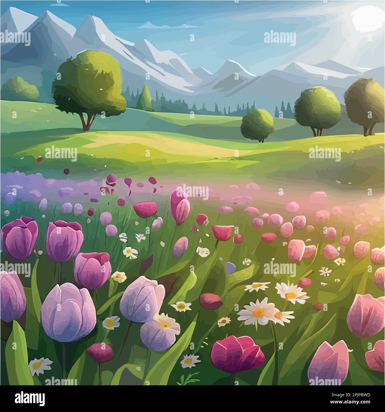 Vibrant field of wildflowers Stock Vector Images - Alamy