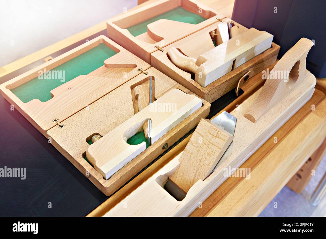 Modern wooden planes in boxes Stock Photo - Alamy