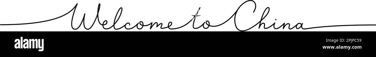 Welcome to China - word with continuous one line. Minimalist drawing of ...