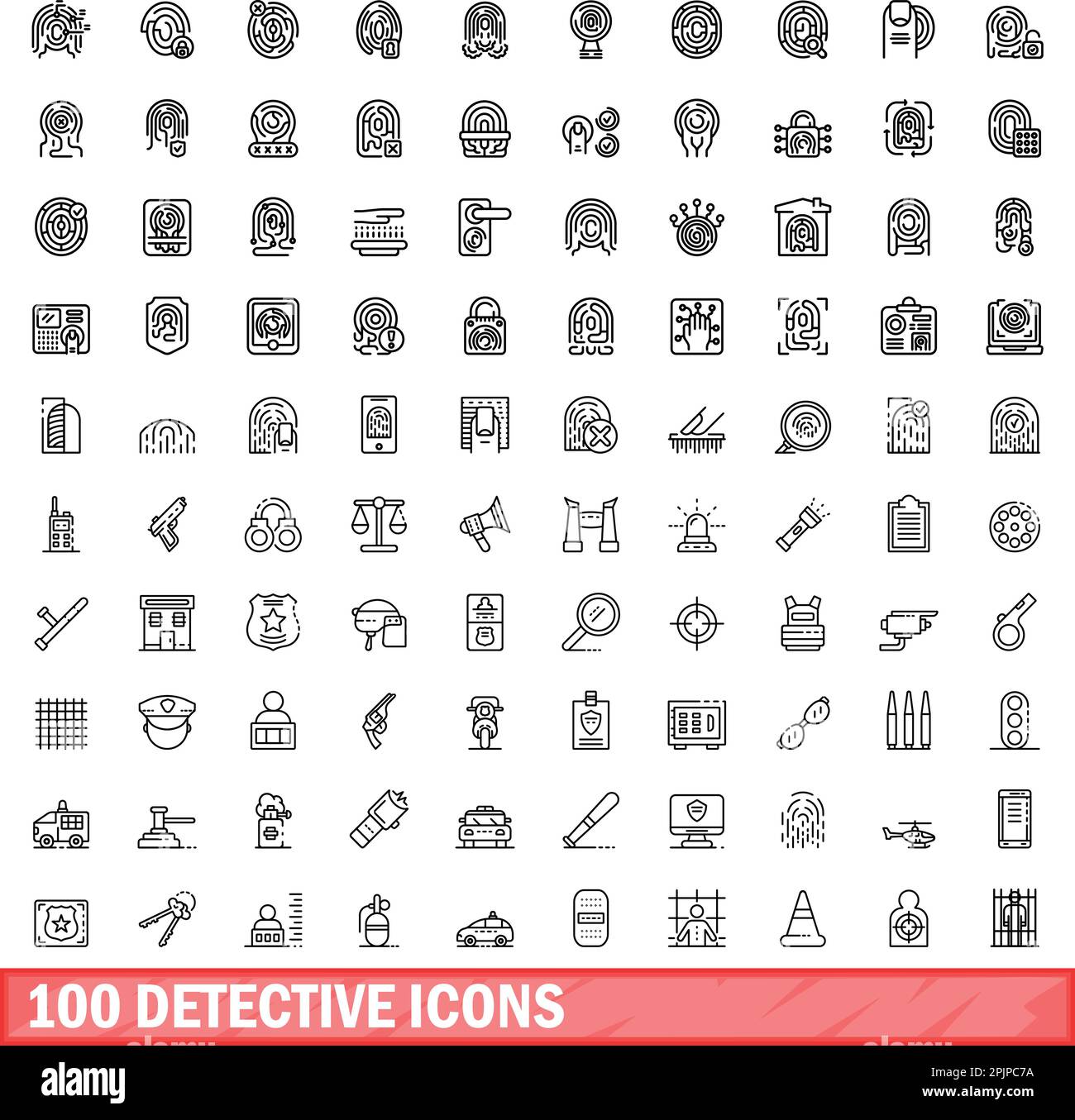 100 detective icons set. Outline illustration of 100 detective icons ...