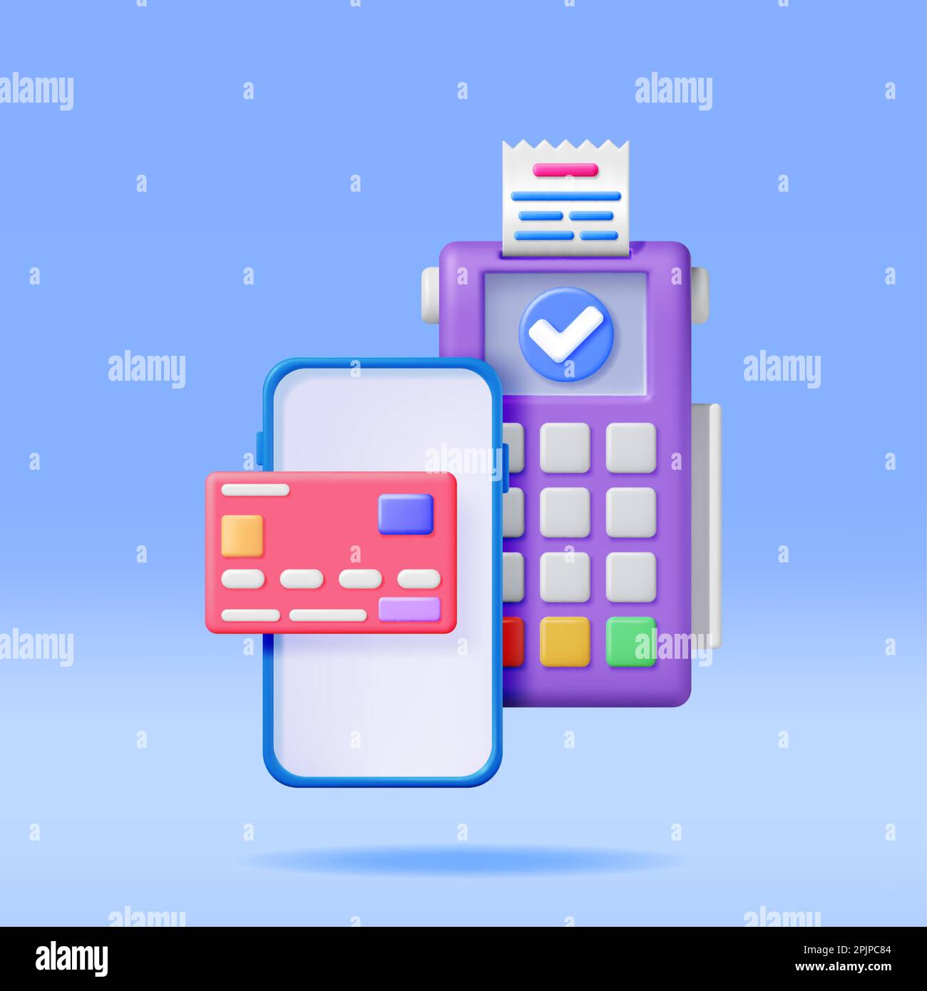 3D Payment Terminal with Smartphone and Receipt Stock Vector Image ...