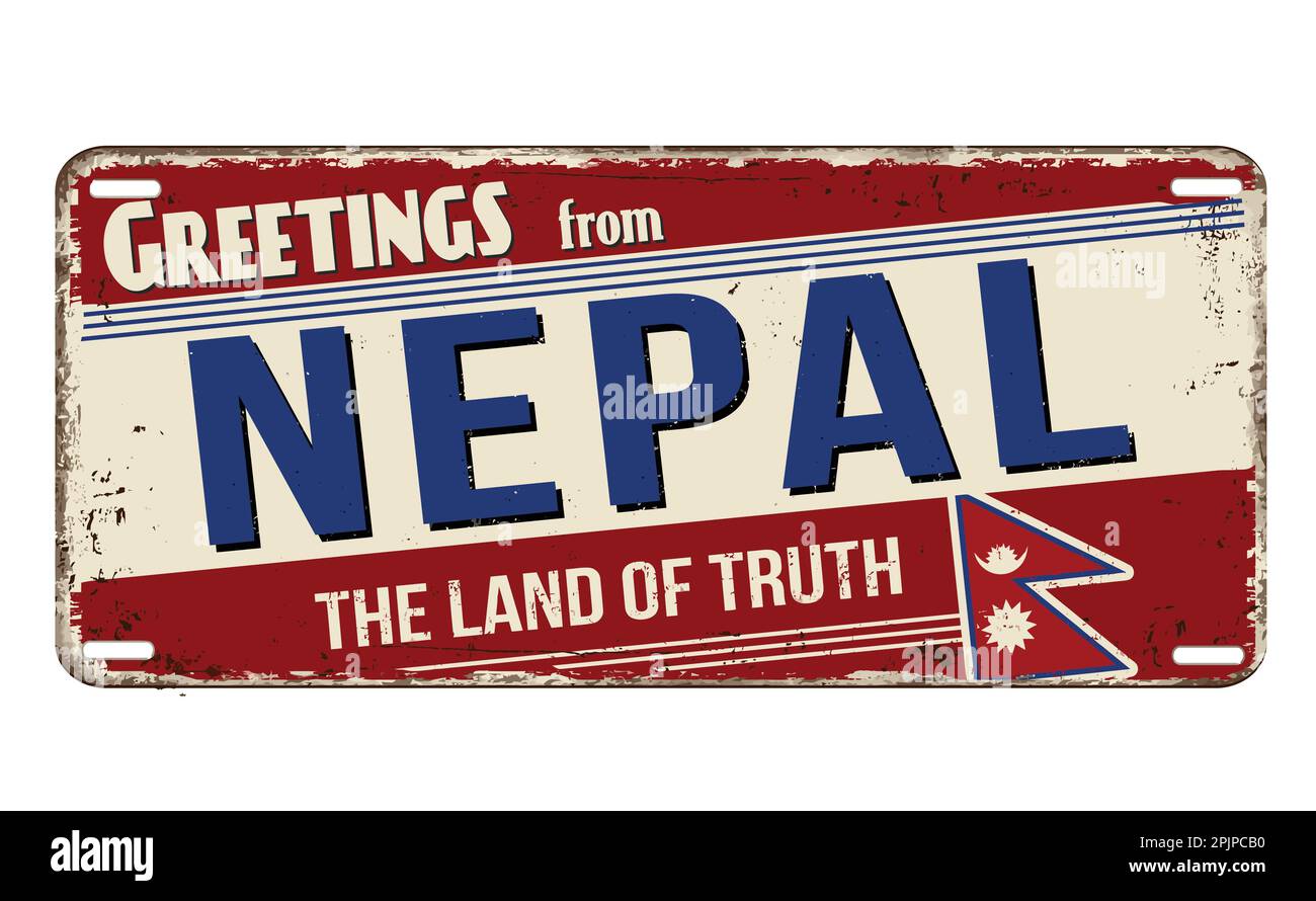 Greetings from Nepal vintage rusty metal sign on a white background ...