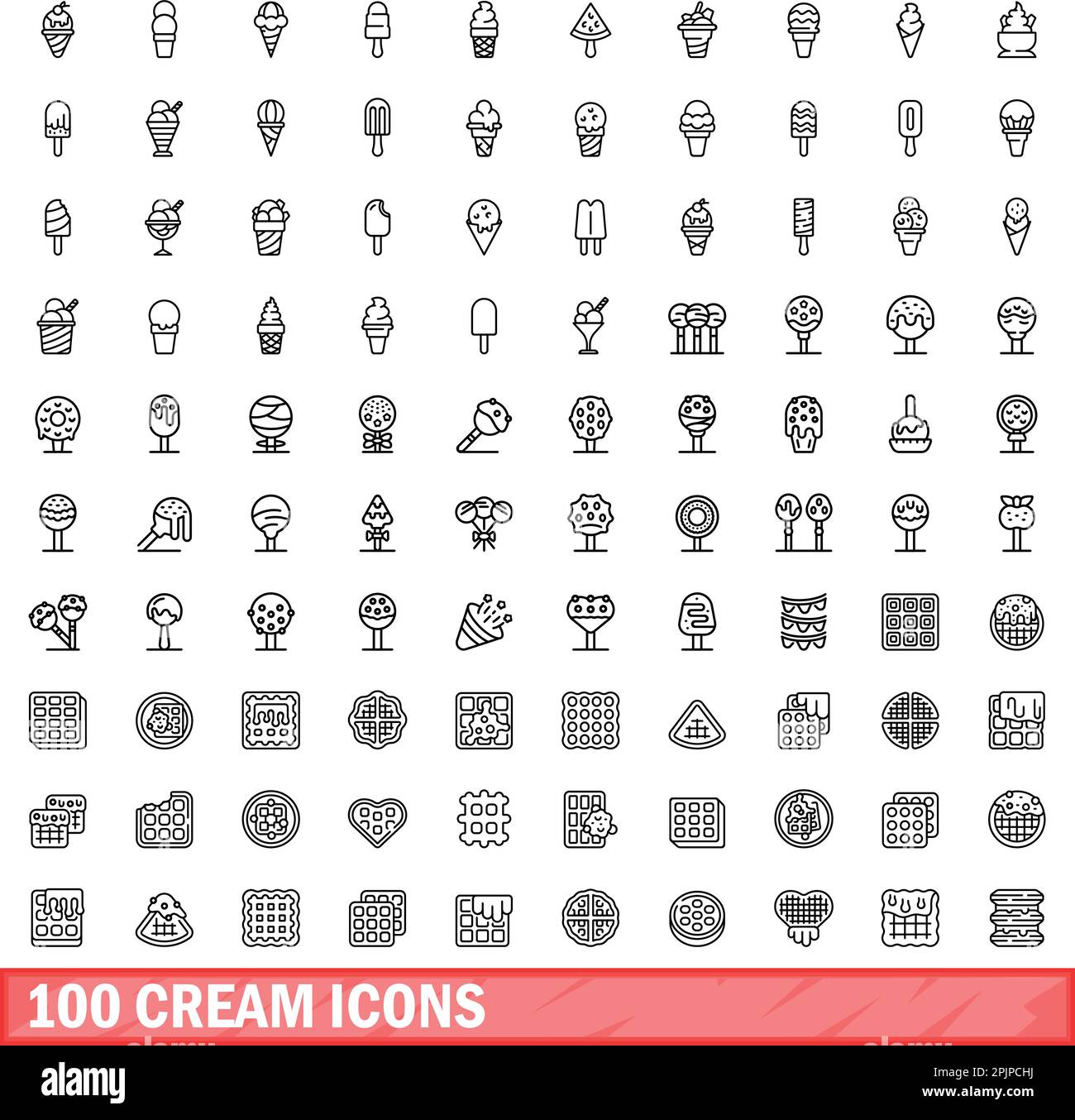 100 cream icons set. Outline illustration of 100 cream icons vector set ...