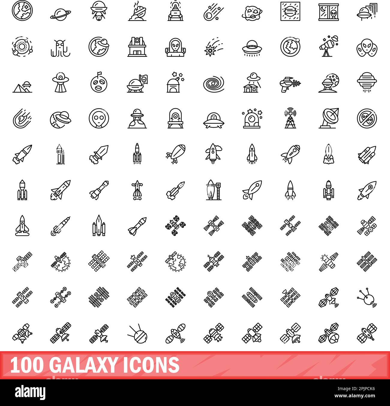 100 galaxy icons set. Outline illustration of 100 galaxy icons vector ...