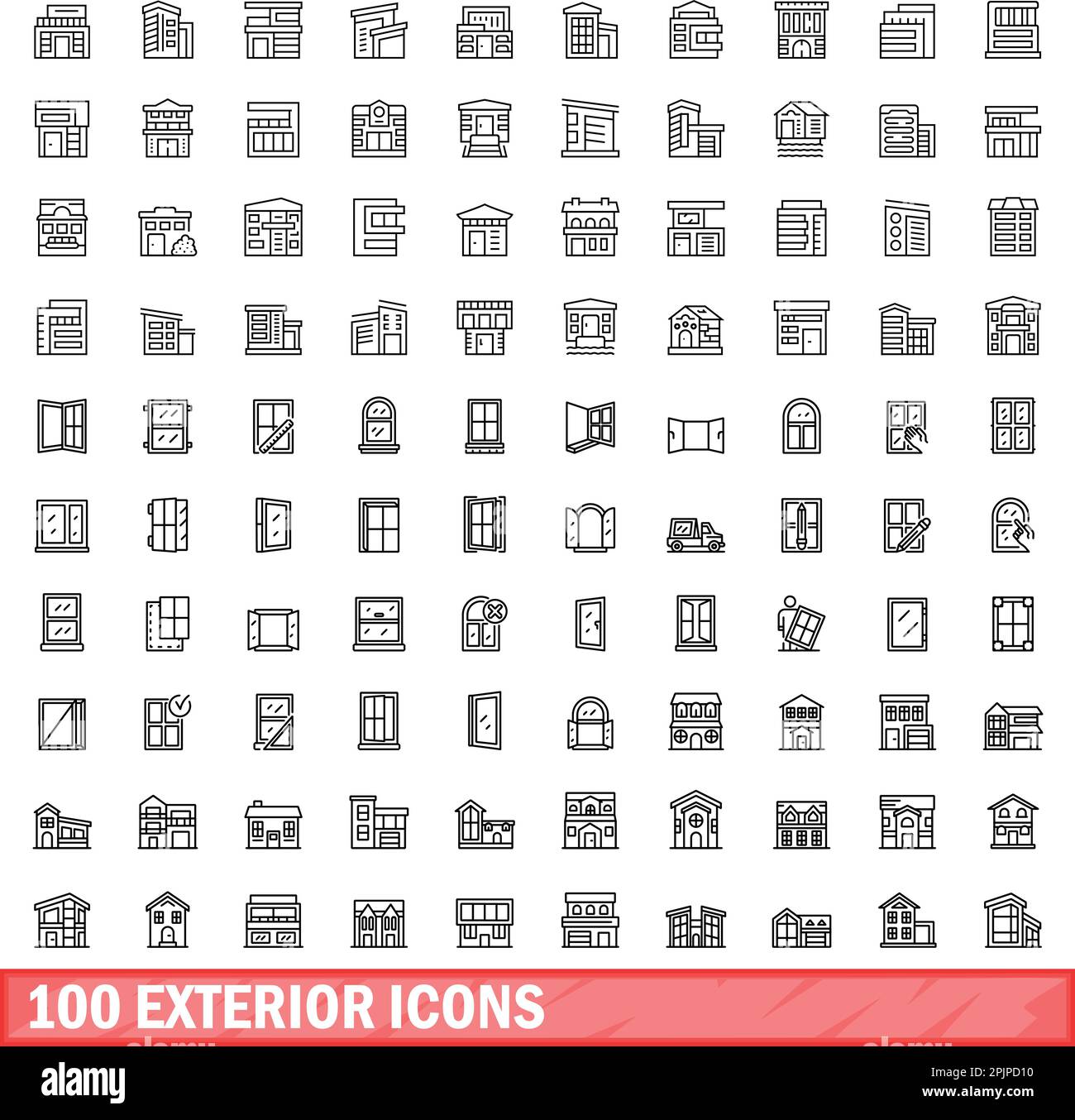 100 exterior icons set. Outline illustration of 100 exterior icons ...