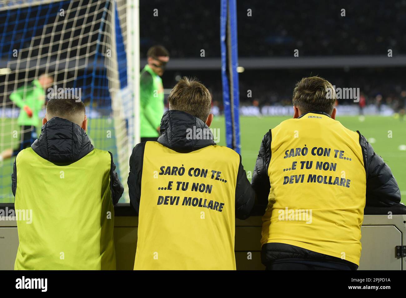 Naples, Italy. 2 Apr, 2023. ball boys watch SSC Napoli players warm up ...