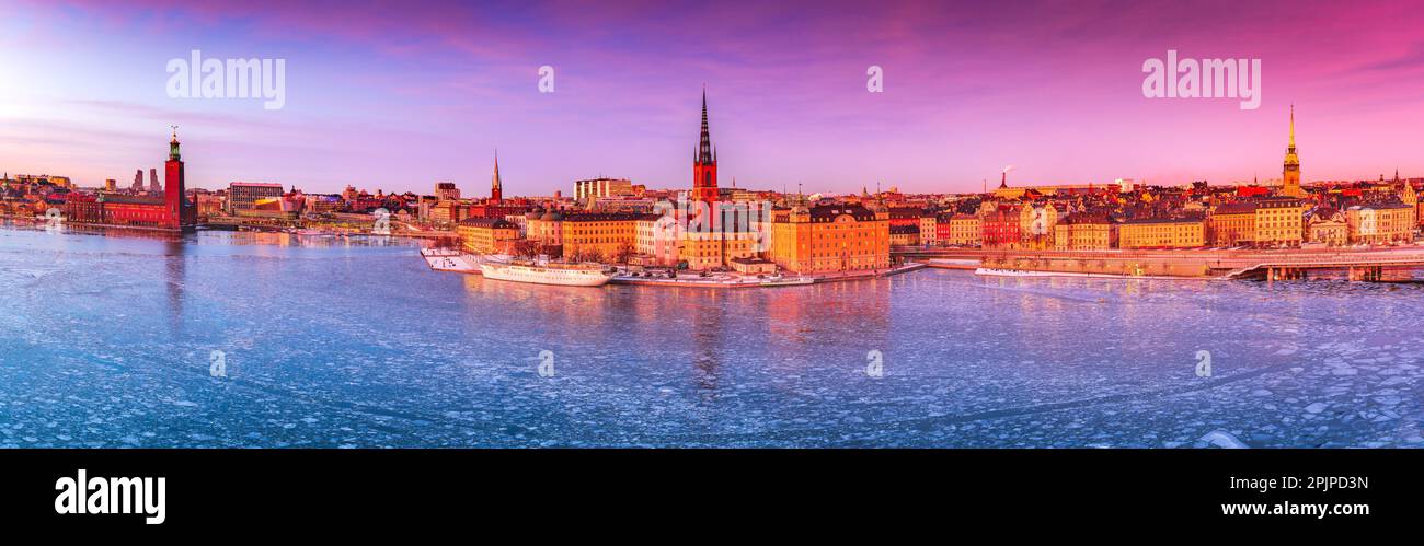 Stockholm, Sweden. Sunset panoramic viewpoint over Gamla Stan, Lake ...