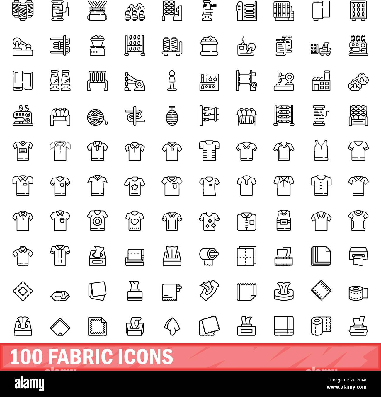 100 fabric icons set. Outline illustration of 100 fabric icons vector ...