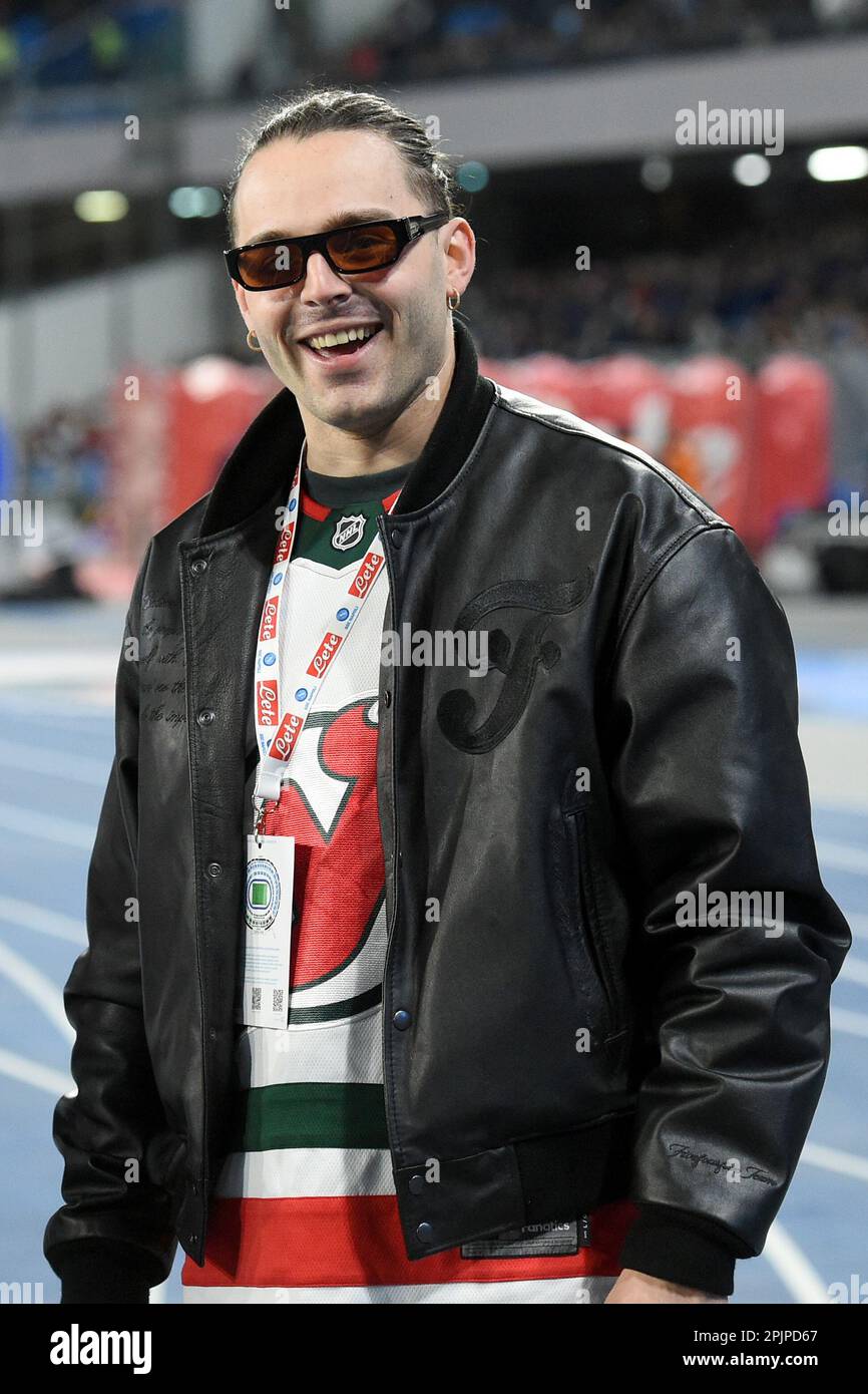 Naples, Italy. 2 Apr, 2023. Ernia Italian Rapper during the Serie A ...