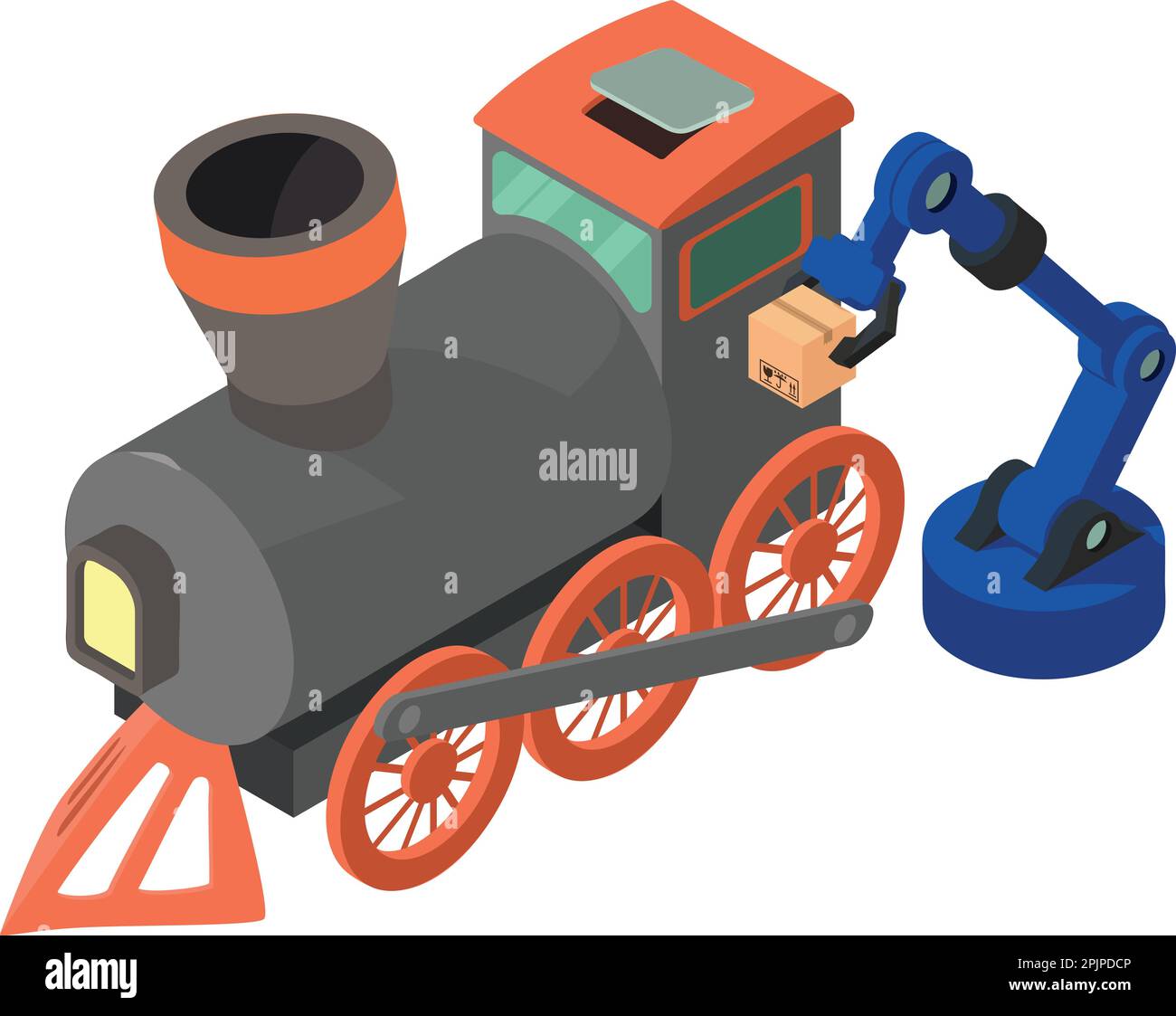 Rail transportation icon isometric vector. Warehouse manipulator near ...