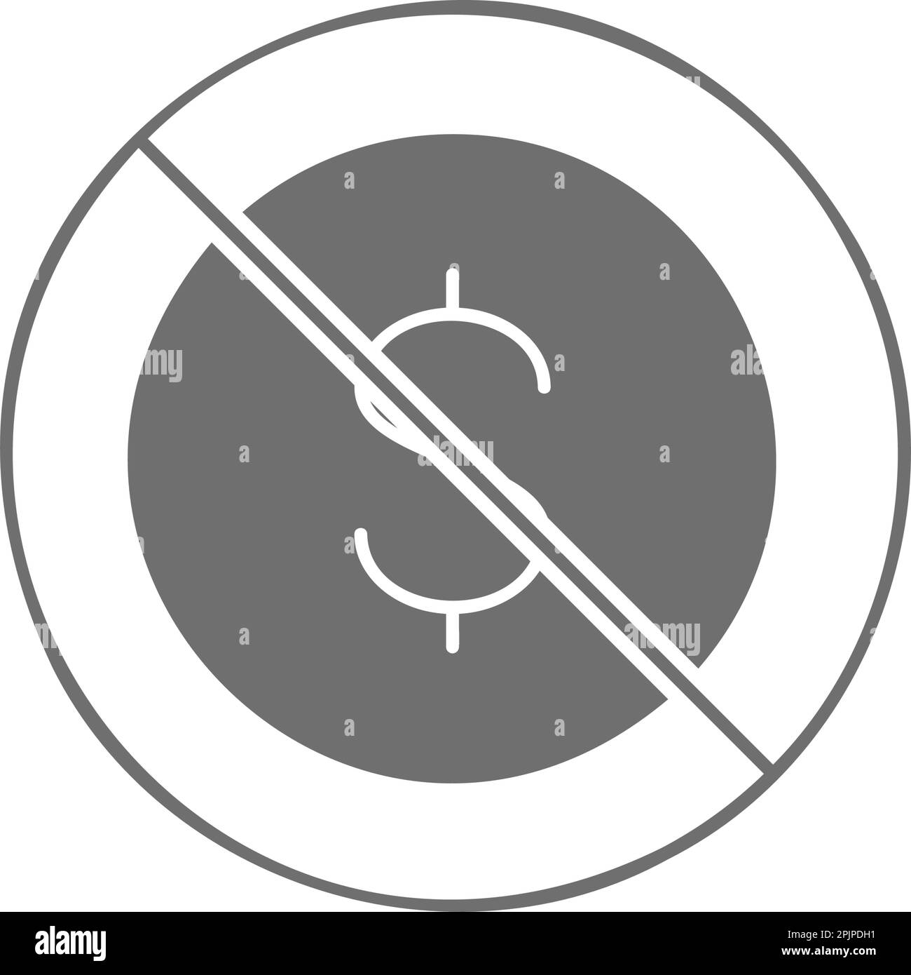 Coin with prohibition sign, no money, coin rejection grey fill icon ...