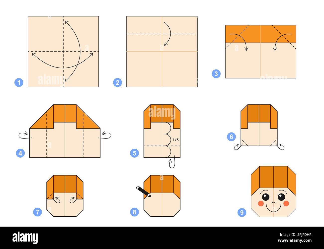 Origami tutorial for kids. Origami cute boy Stock Vector Image & Art - Alamy