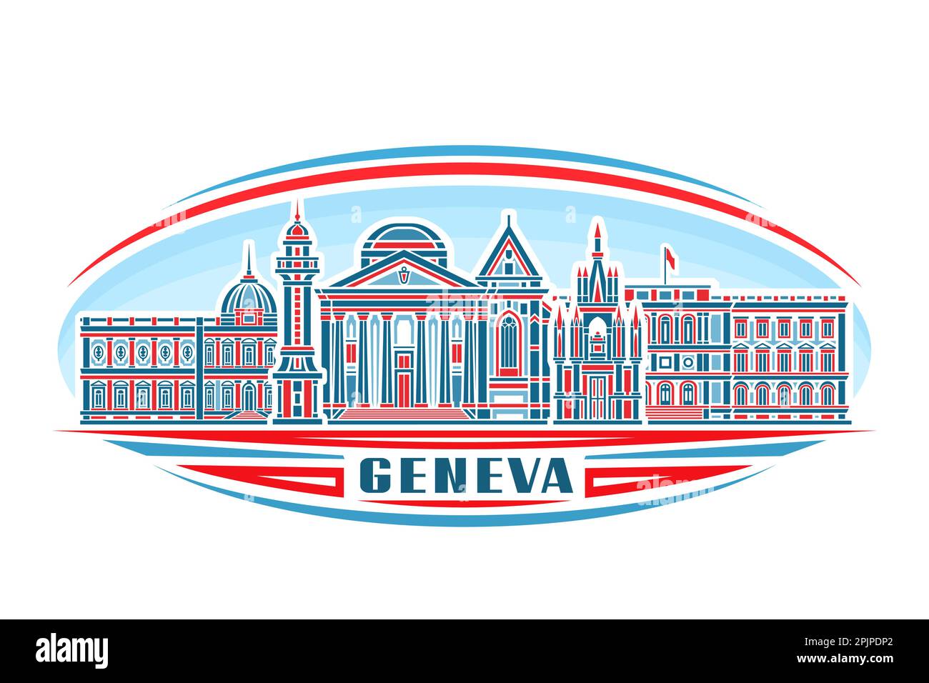 Vector illustration of Geneva, horizontal sign with linear design ...