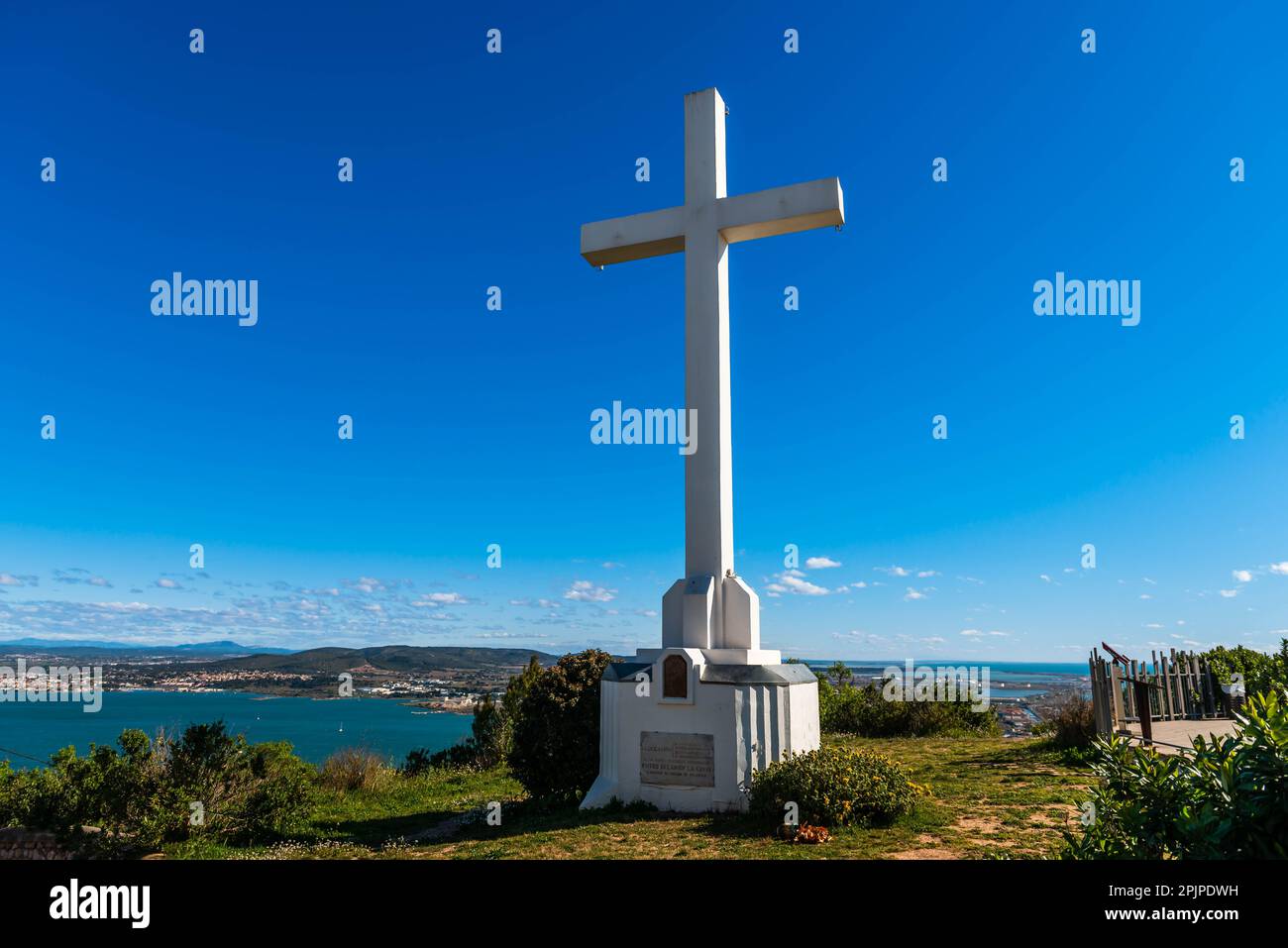 The huge white cross overlooking and protecting the city of Sète ...