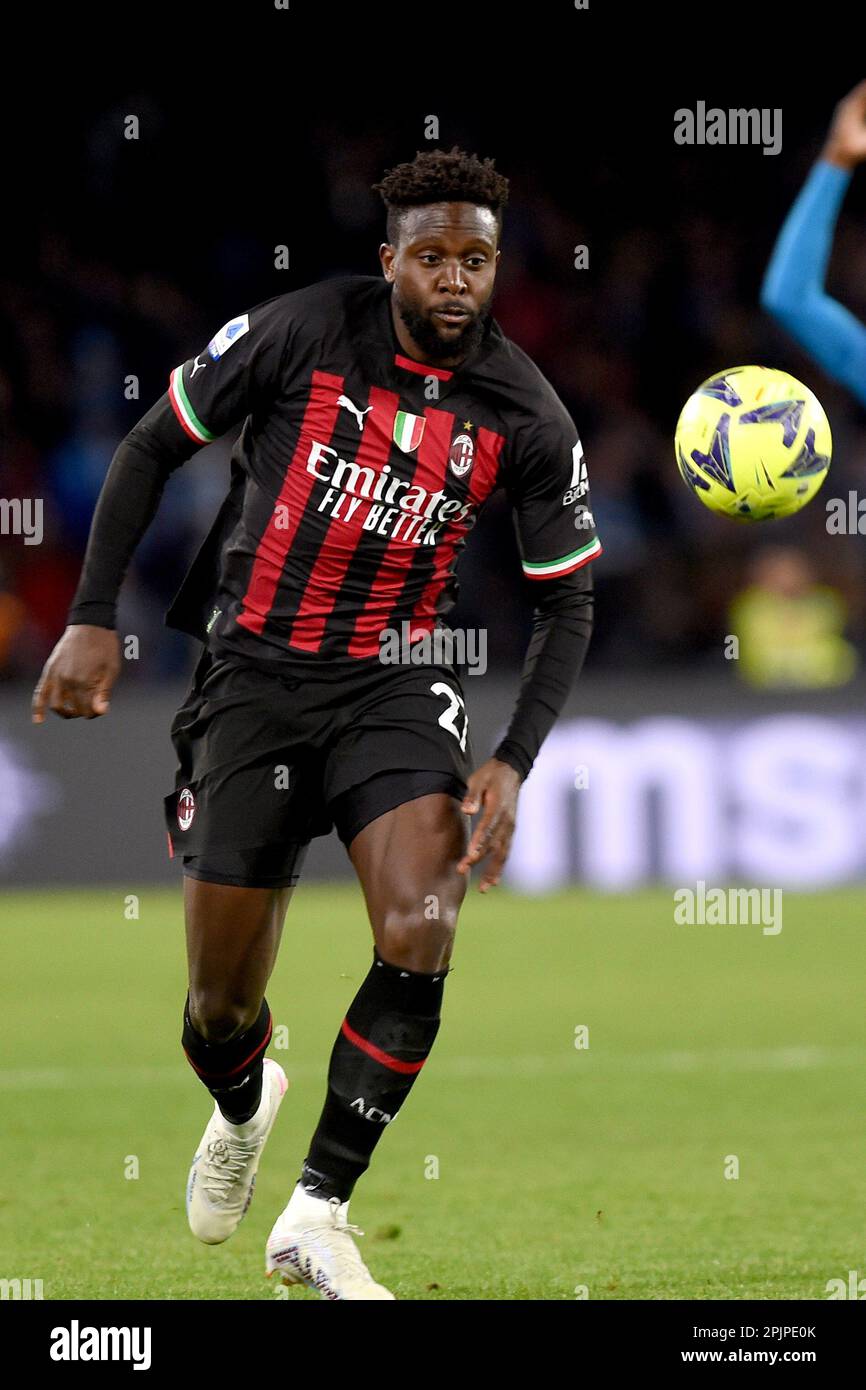 Naples, Italy. 2 Apr, 2023. Fikayo Tomori of AC Milan during the Serie ...