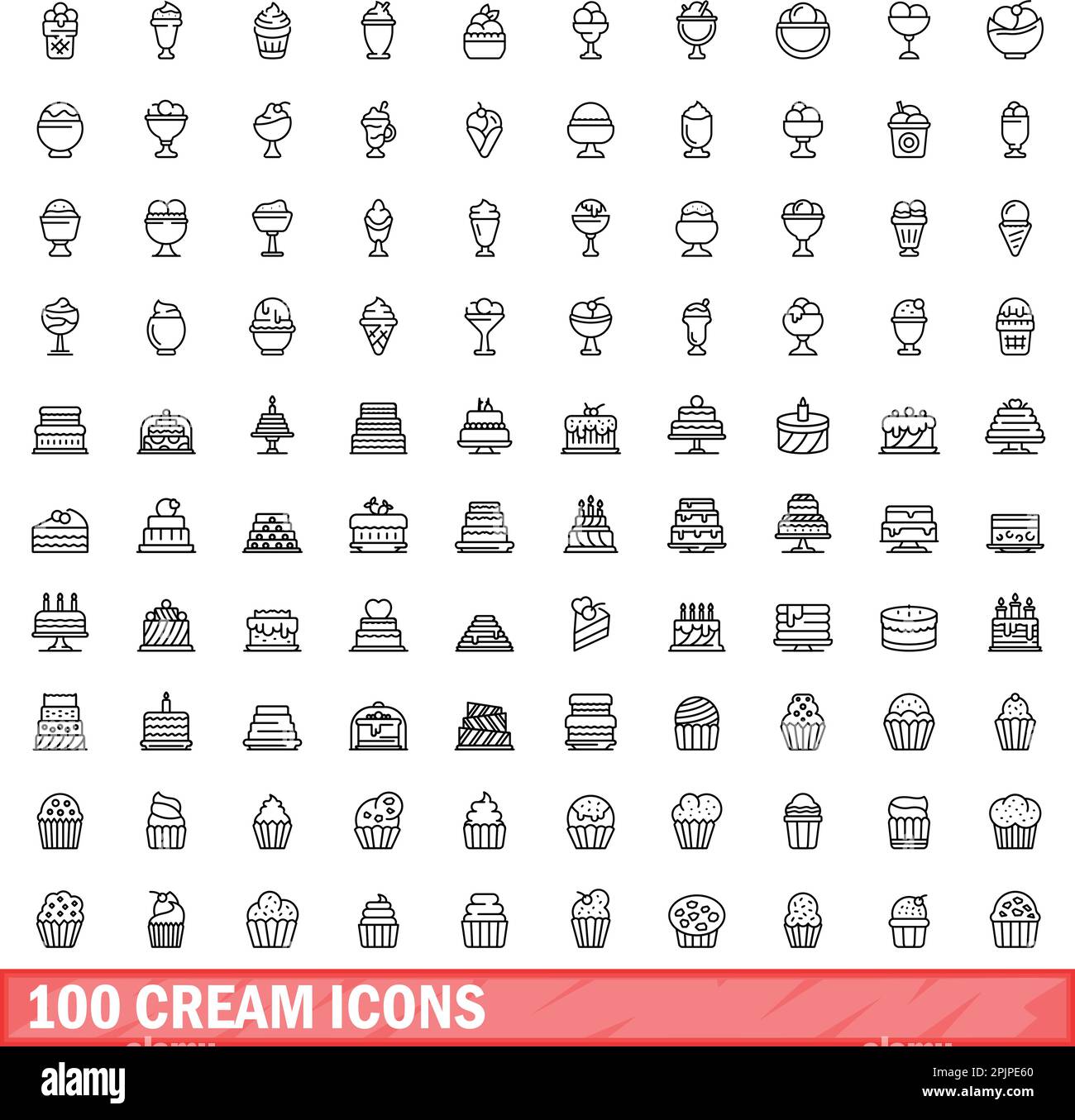100 cream icons set. Outline illustration of 100 cream icons vector set ...