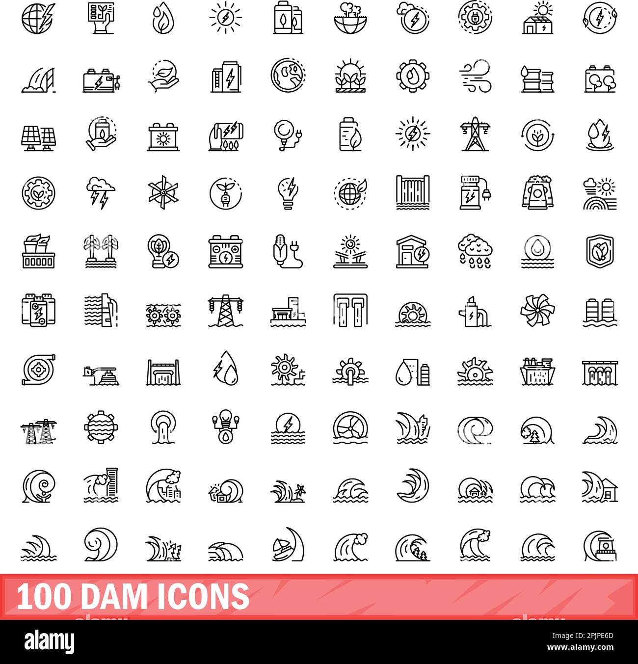100 dam icons set. Outline illustration of 100 dam icons vector set ...