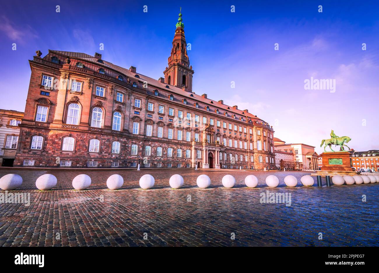 Copenhagen, Denmark. Christianborg in sunny day, Danish Parliament and ...