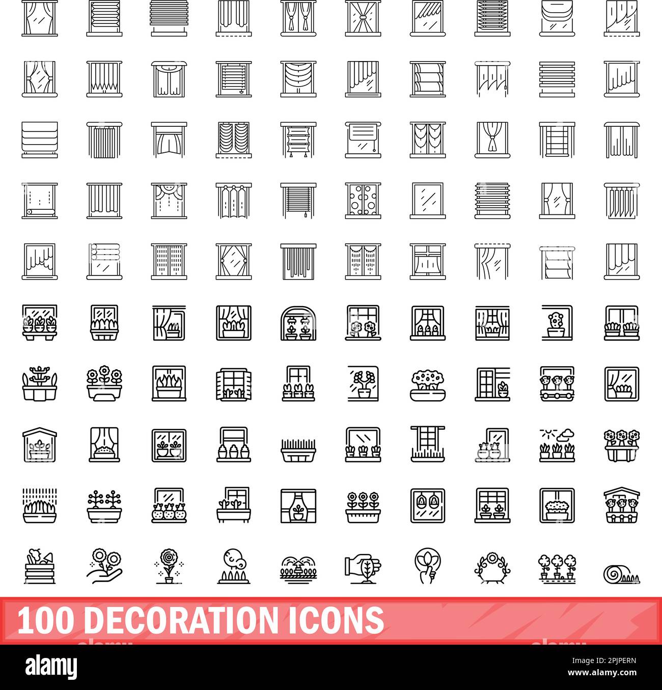 100 decoration icons set. Outline illustration of 100 decoration icons ...