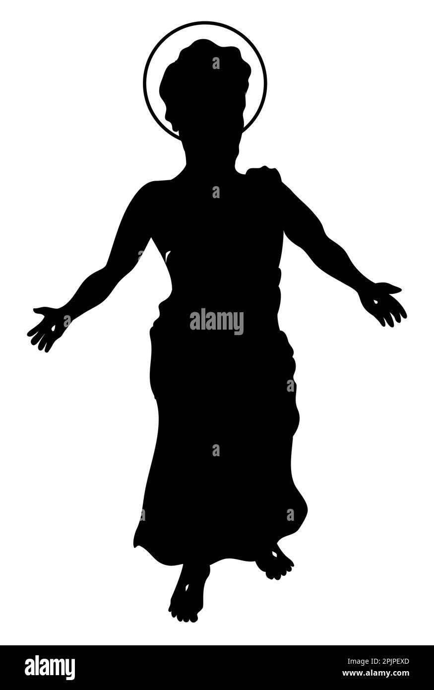 Black silhouette of Jesus Christ after his resurrection with his wounds ...