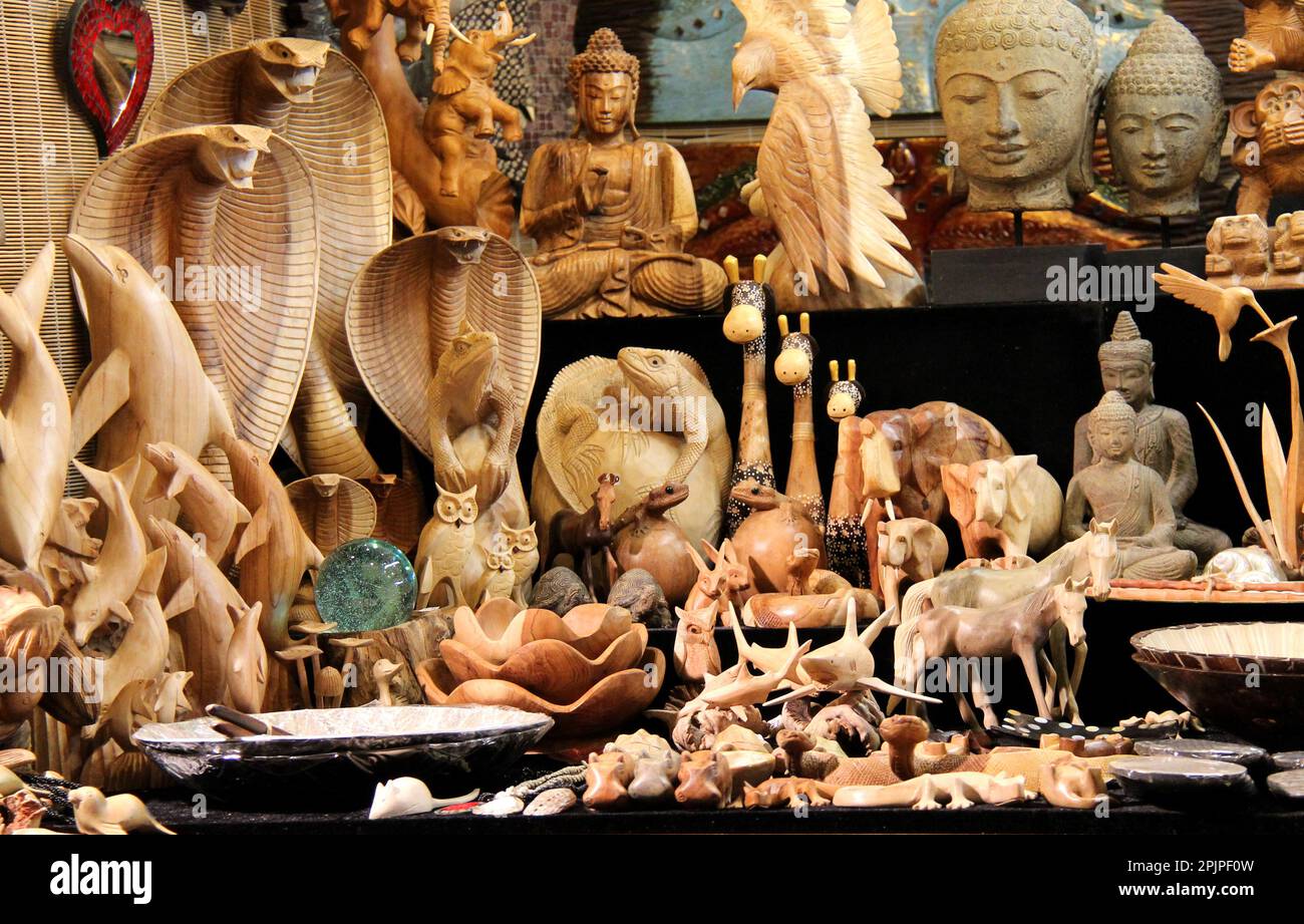 A Market Stall Selling Wooden Arts and Crafts Items Stock Photo - Alamy