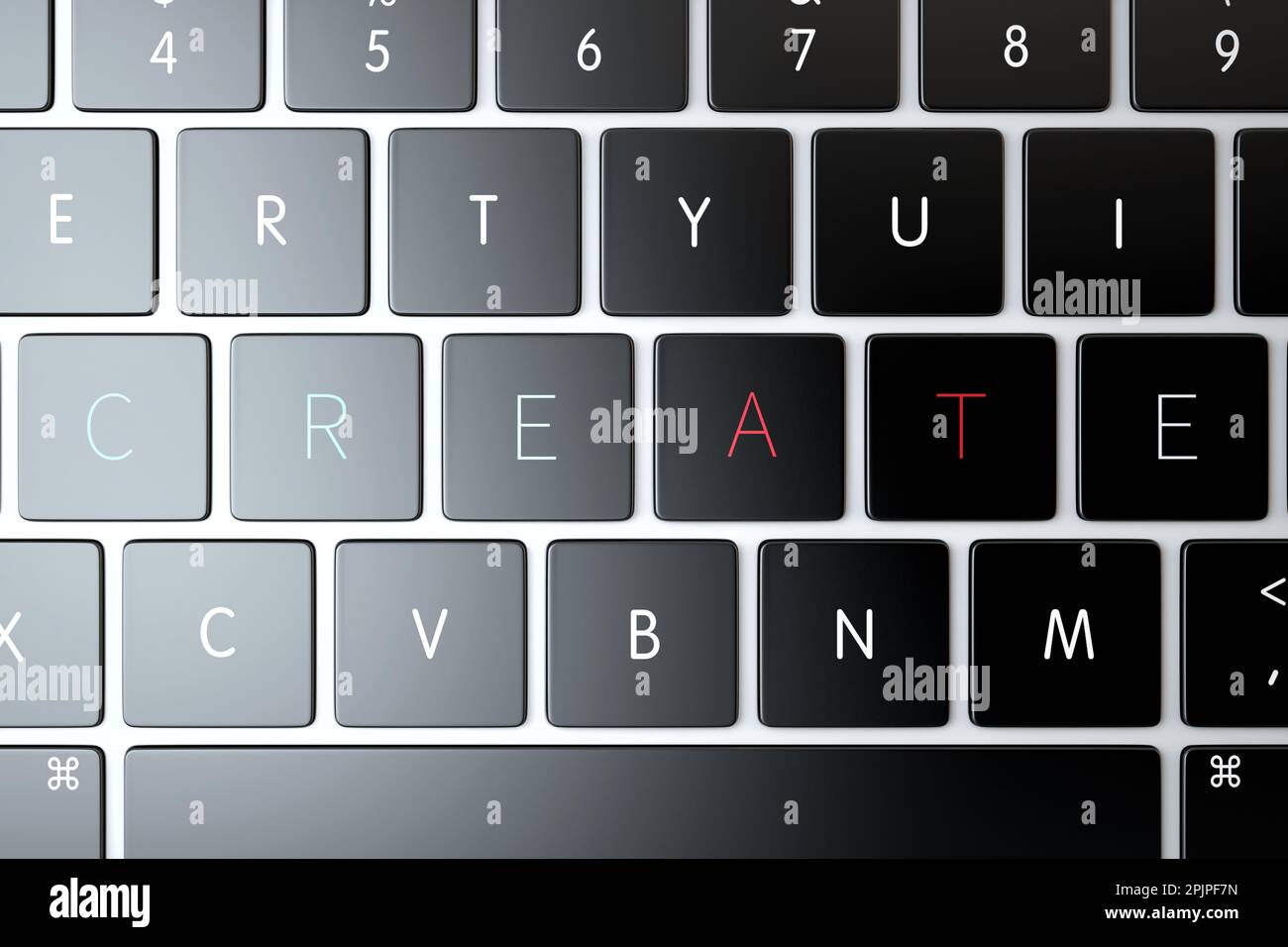 Creative. Text sign over laptop keyboard. 3D Rendering Stock Photo - Alamy
