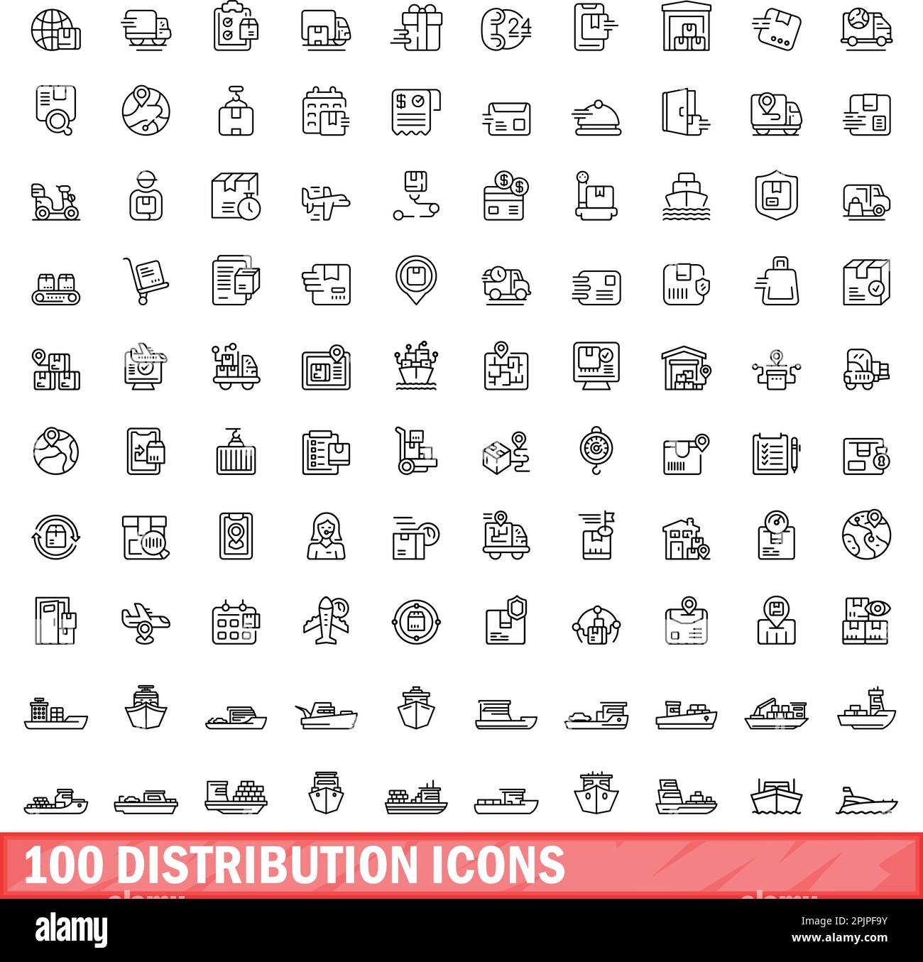 100 distribution icons set. Outline illustration of 100 distribution ...