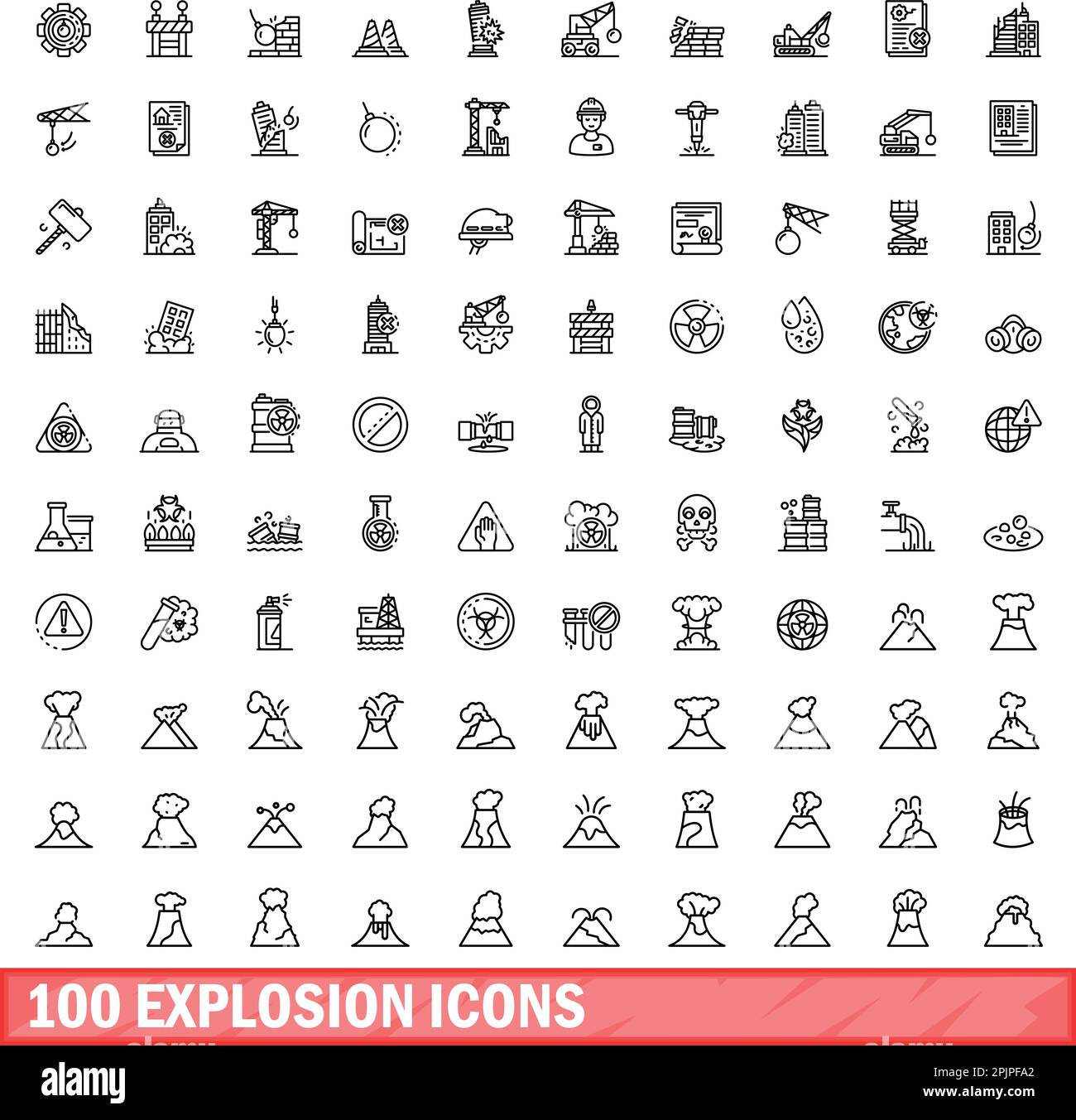 100 explosion icons set. Outline illustration of 100 explosion icons ...