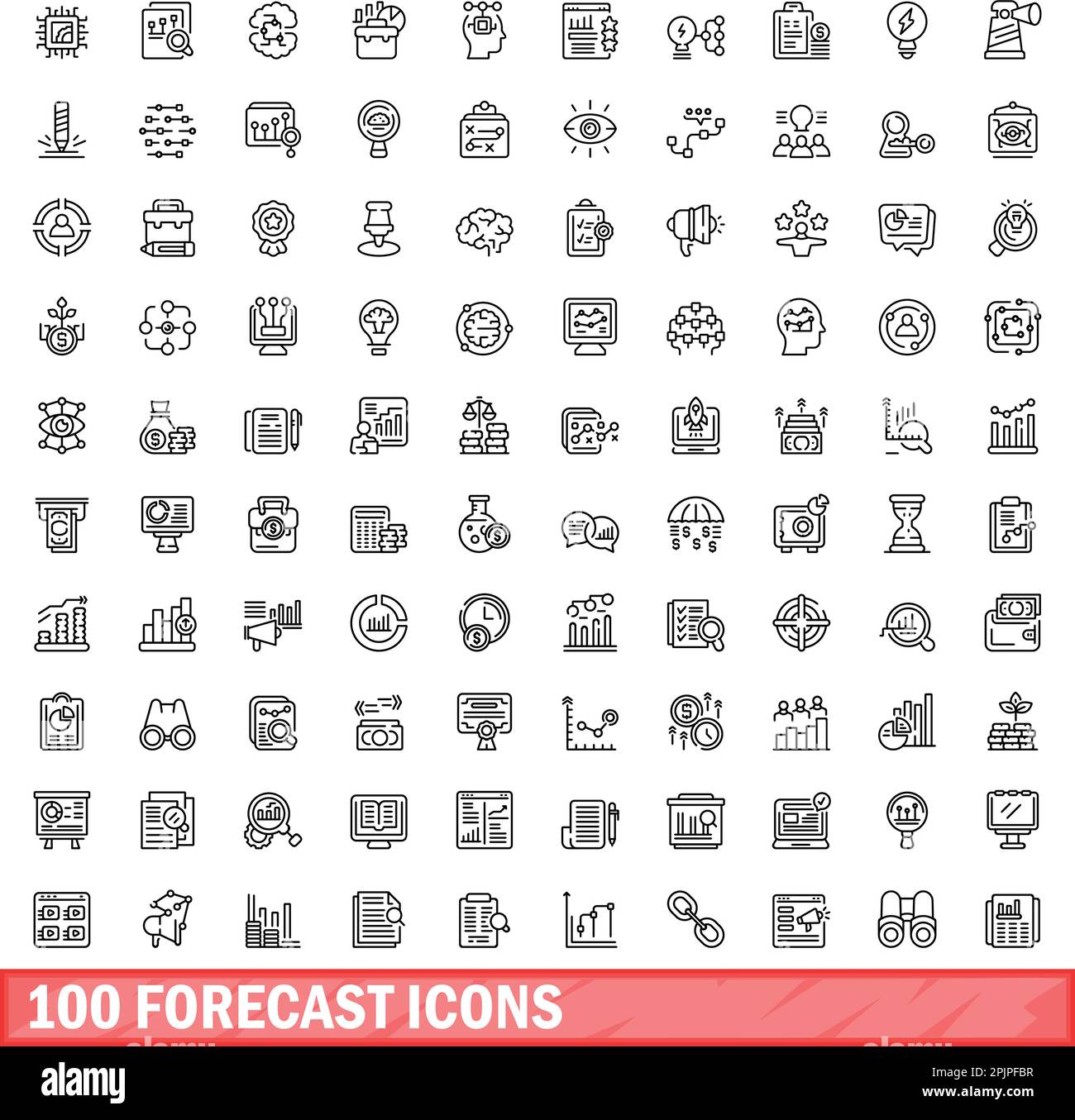 100 forecast icons set. Outline illustration of 100 forecast icons ...