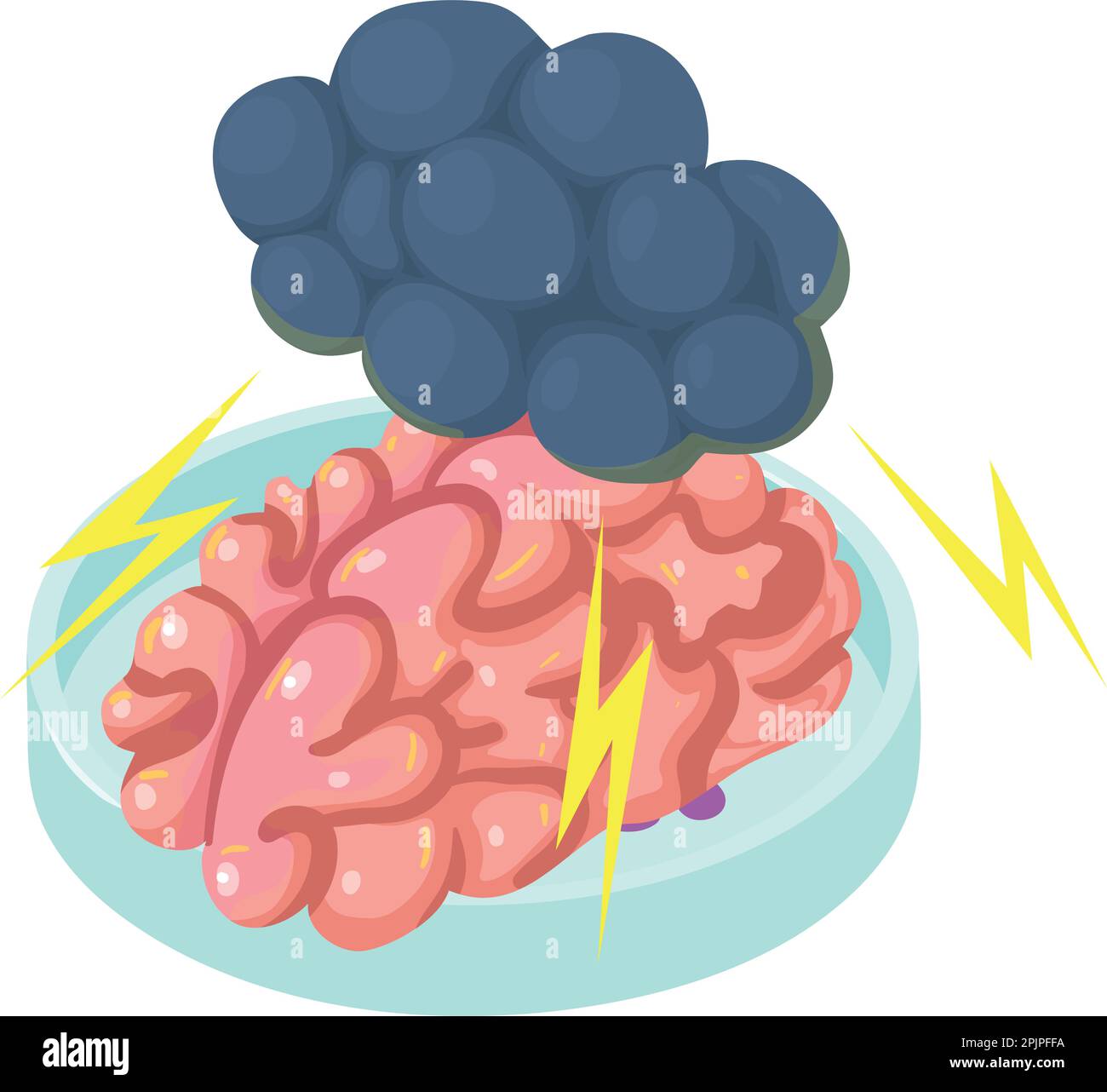 Brain disease icon isometric vector. Cloud with lightning over brain ...