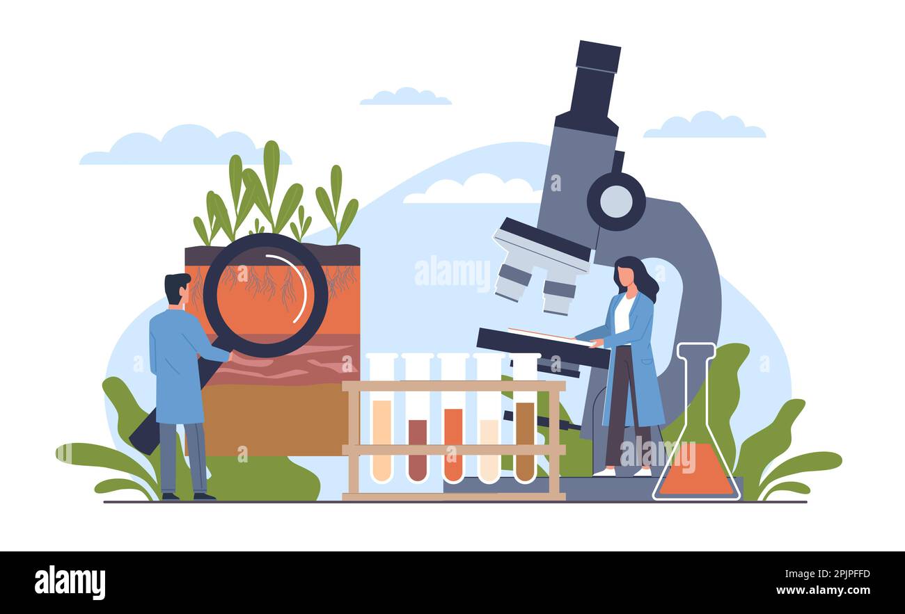 Soil analysis, study of composition of substances and microorganisms in ...