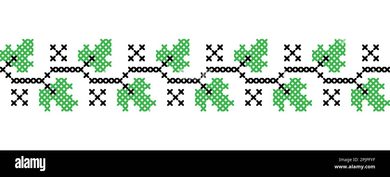 Ukrainian traditional green leaves pattern. Vector ornament, border ...