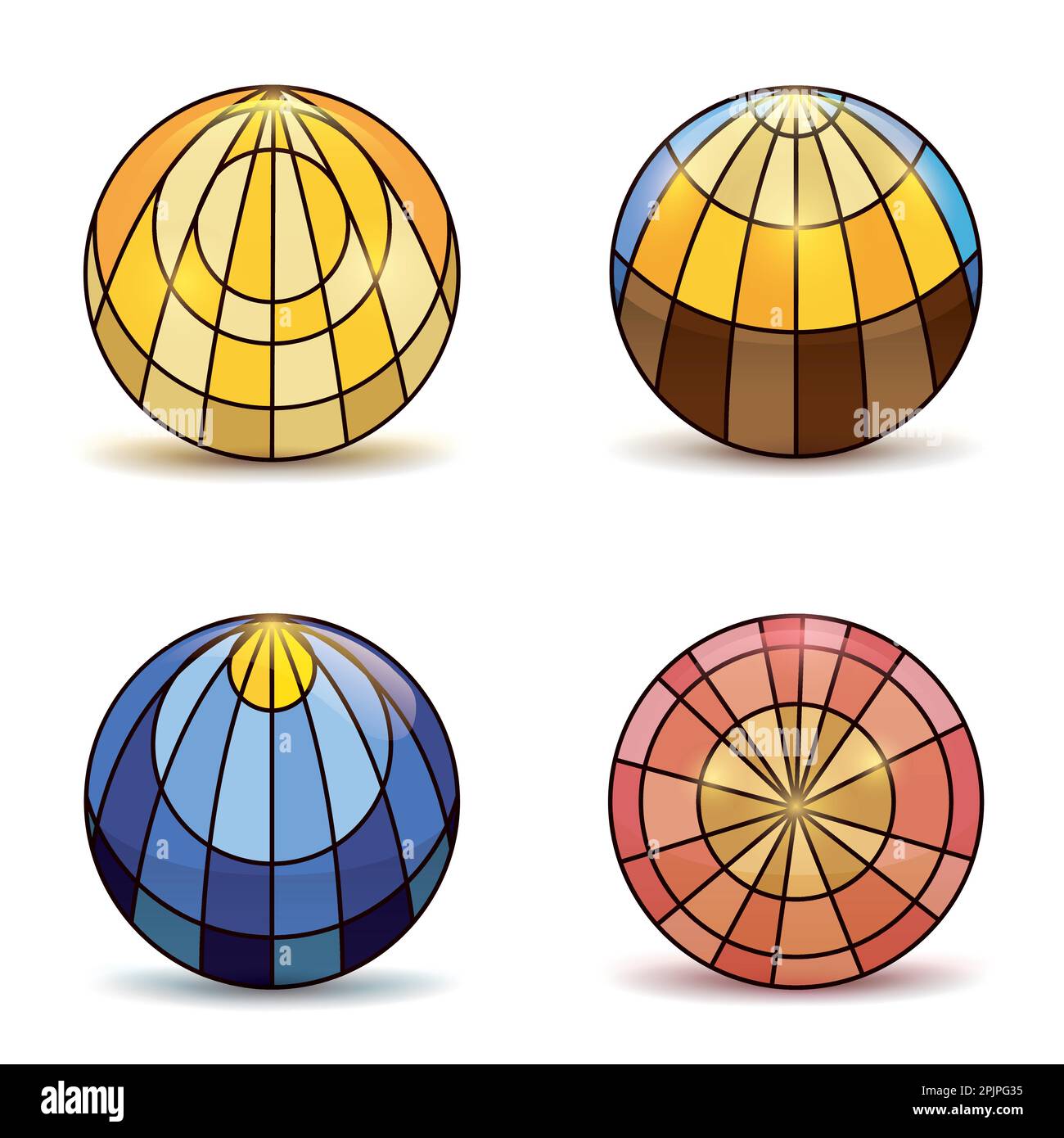 Group of four round buttons like colorful stained glass windows in ...