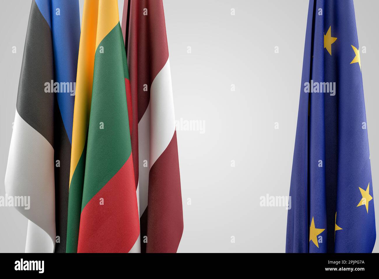 Flags of Baltic states and EU. Geopolitical concept. 3D Rendering Stock ...