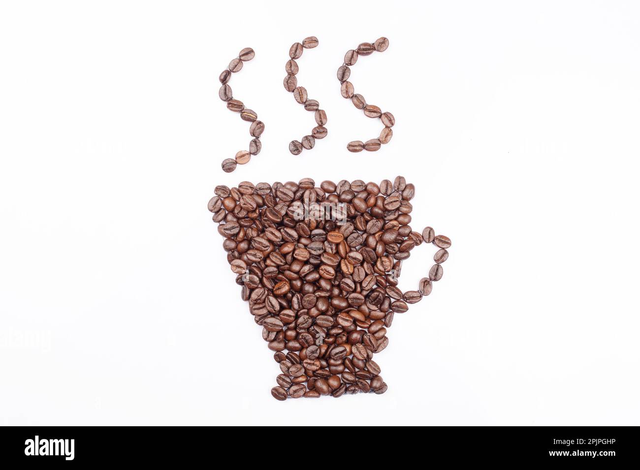 Coffee cup shape roasted coffee beans isolated on white background with ...