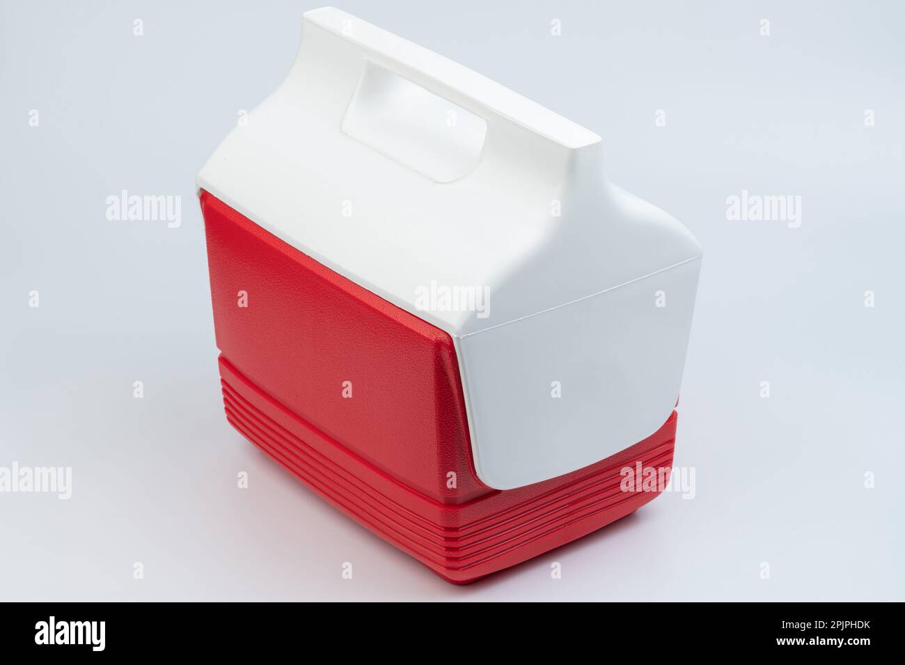 Red plastic thermo box perspective view isolated on white studio ...