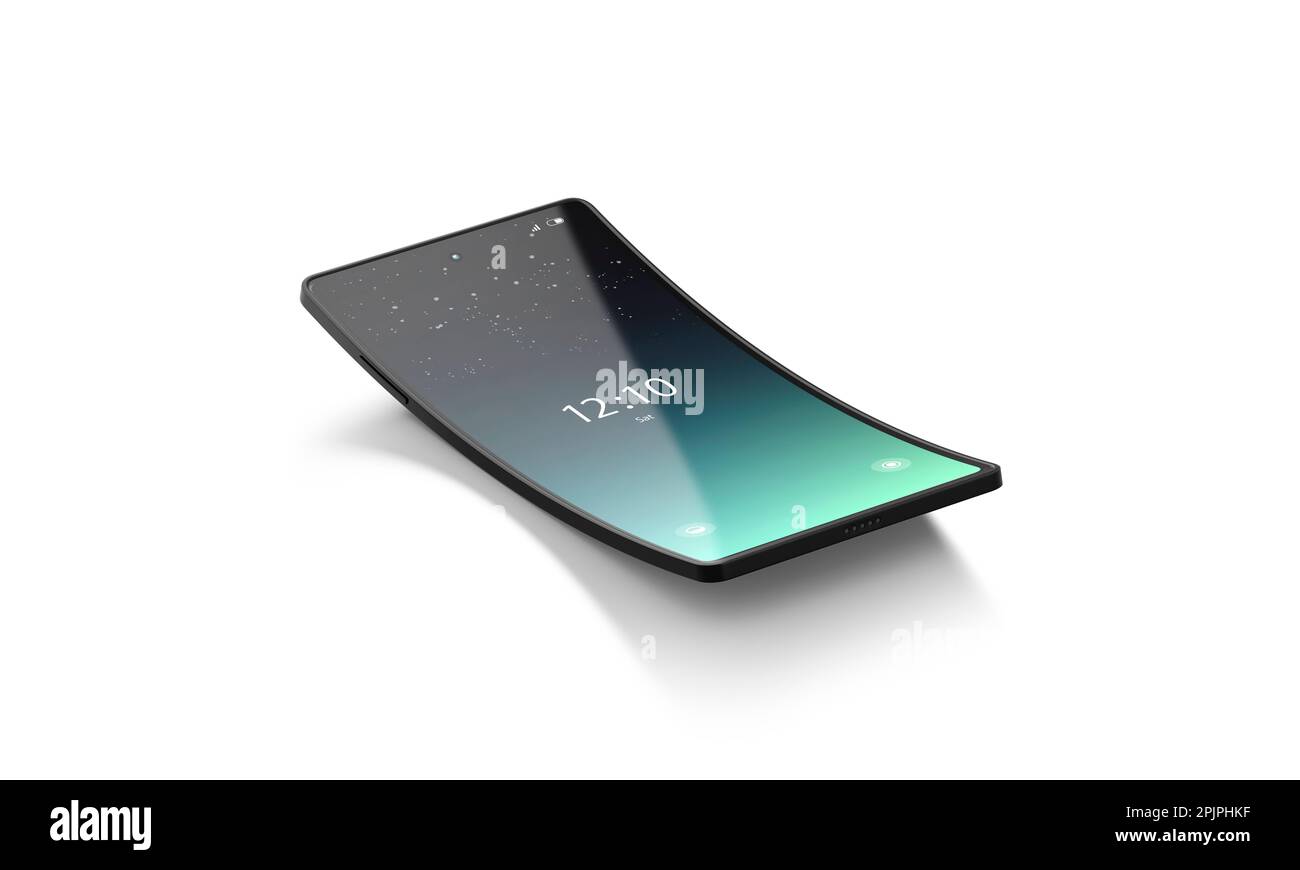 Blank black turn on phone flexible display vertical mockup, isolated ...
