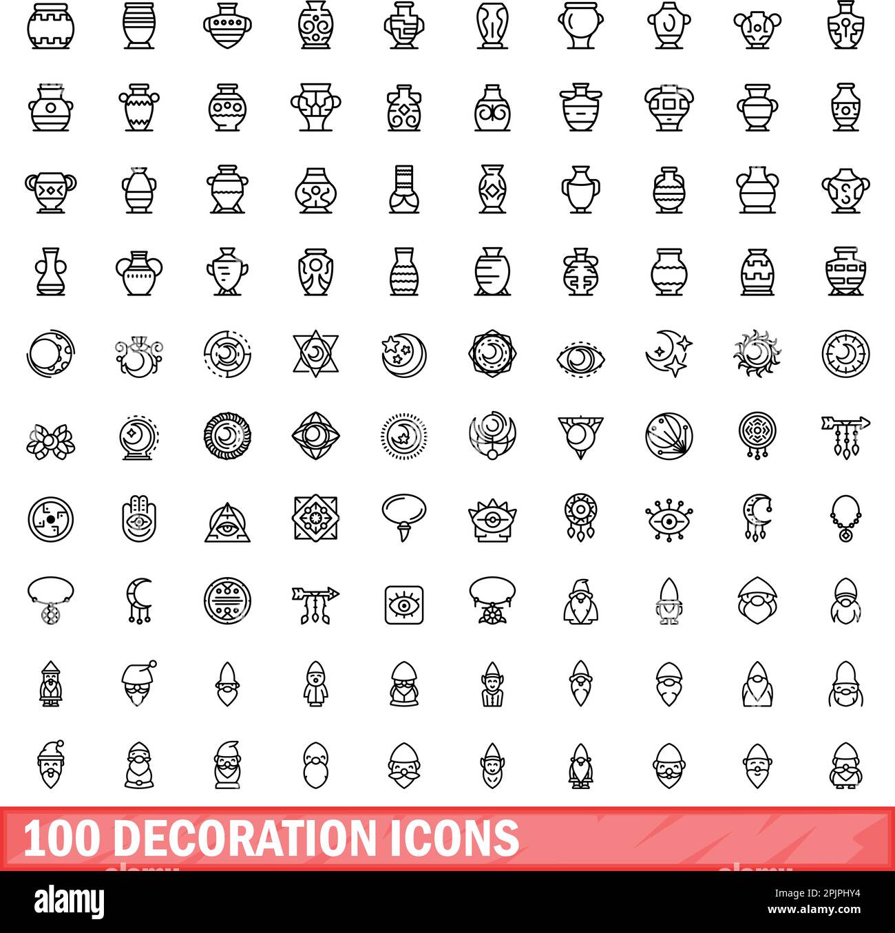 100 decoration icons set. Outline illustration of 100 decoration icons ...