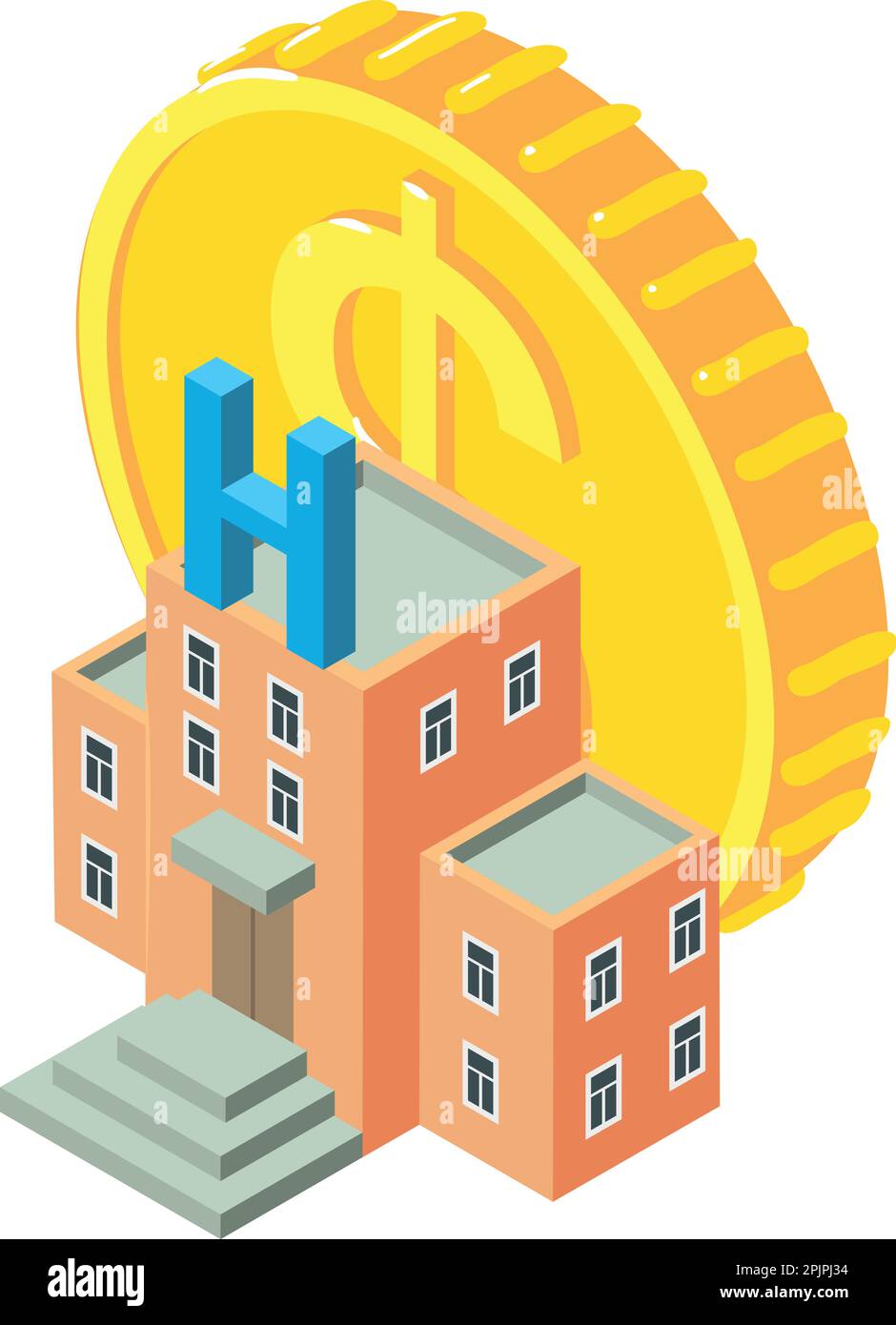 Medical business icon isometric vector. Hospital building and dollar ...