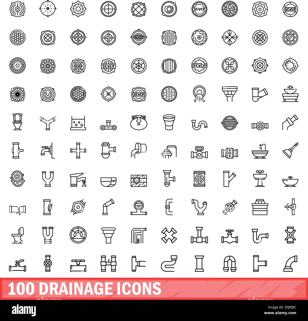100 drainage icons set. Outline illustration of 100 drainage icons ...