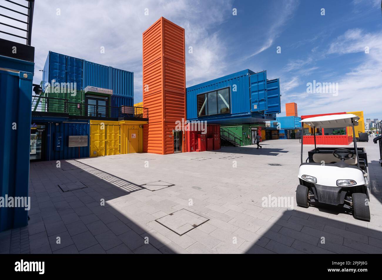 Doha, Qatar - March 18, 2023: Box Park, located at the old Doha Port ...